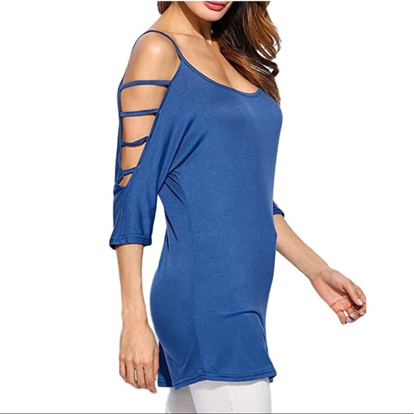 Boutique | Tops | Sky Blue Cut Out Sexy Off Shoulder Tunic Top | Poshmark